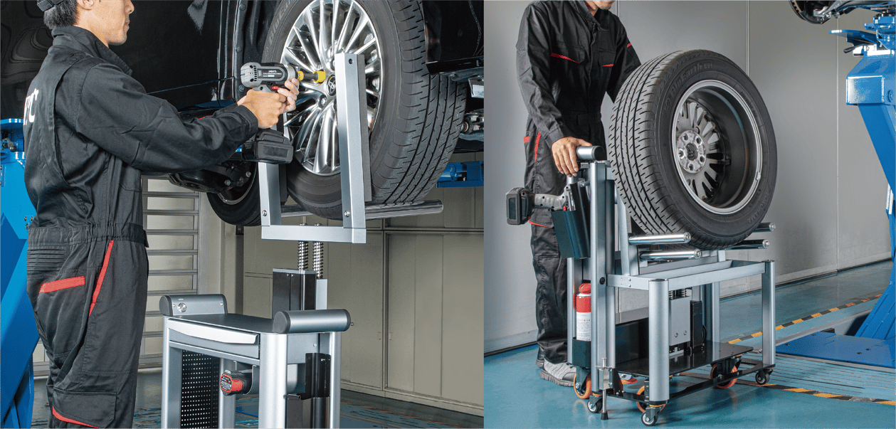 車検整備の足回り作業を省力化！「タイヤローテーションワゴン」(AWR101)新発売